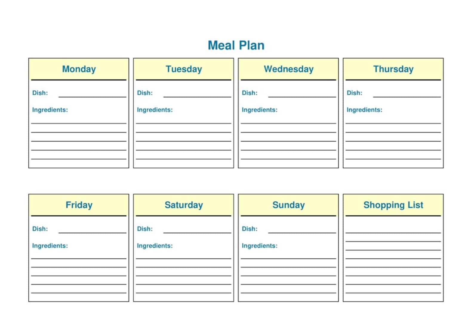 Meal Planner and Shopping List Fillable Form Instant Download A4 Size 5 ...