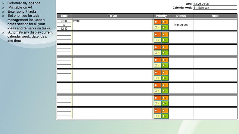 Printable Daily Agenda A Fillable Form - Etsy