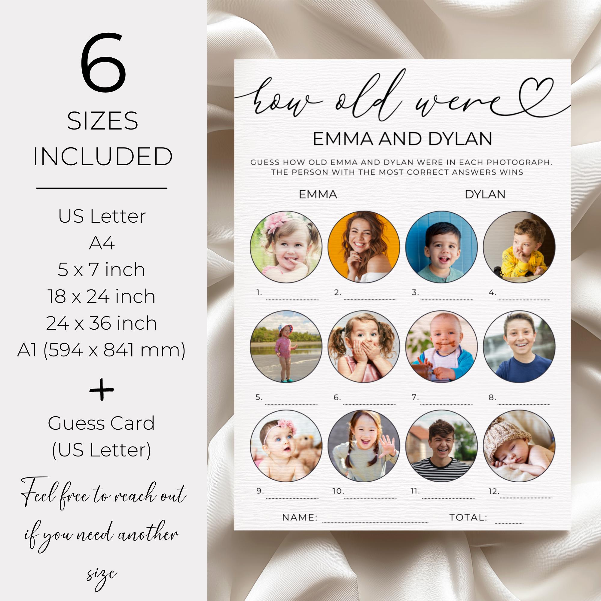 How Old Were They Bridal Shower Game, Guess the Age Printable, Instant ...
