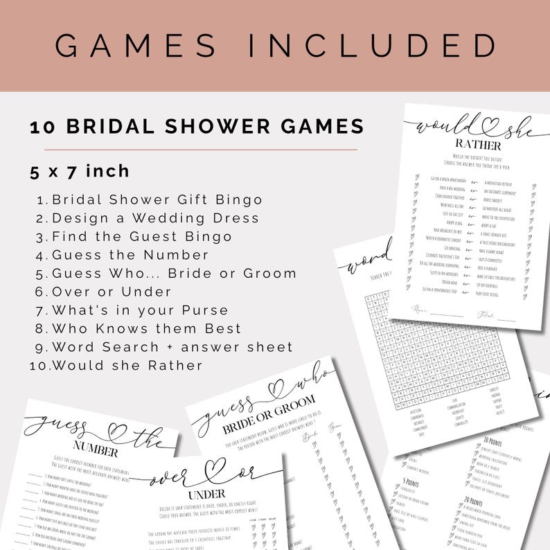 Minimalist Bridal Shower Games Bundle, Printable Editable Bridal Game ...