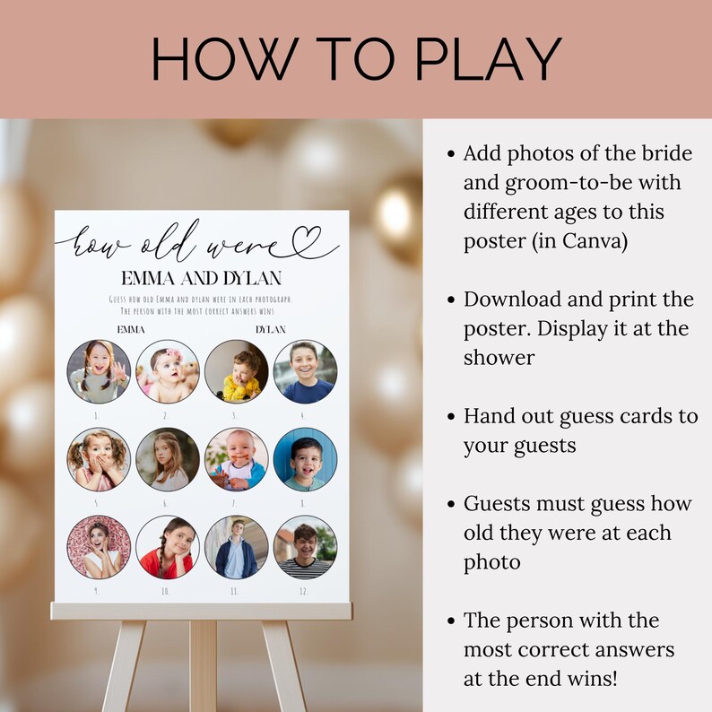 How Old Were They Bridal Shower Game, Editable Guess the Ages Template ...