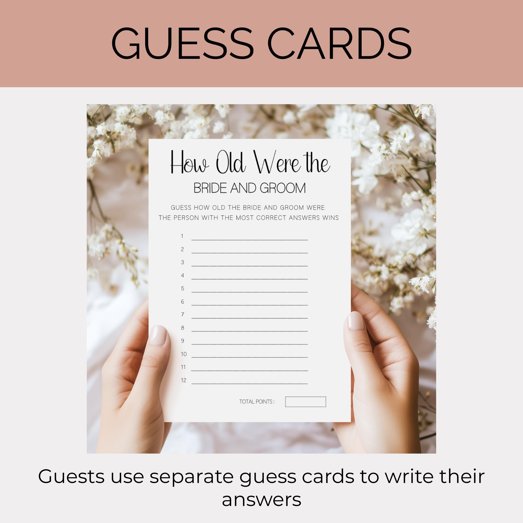 How Old Were They Bridal Shower Game Template, Guess Their Age ...