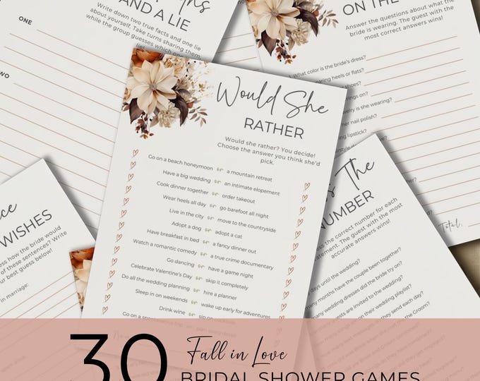Fall Bridal Shower Games Bundle, Printable Fall in Love Bridal Shower ...