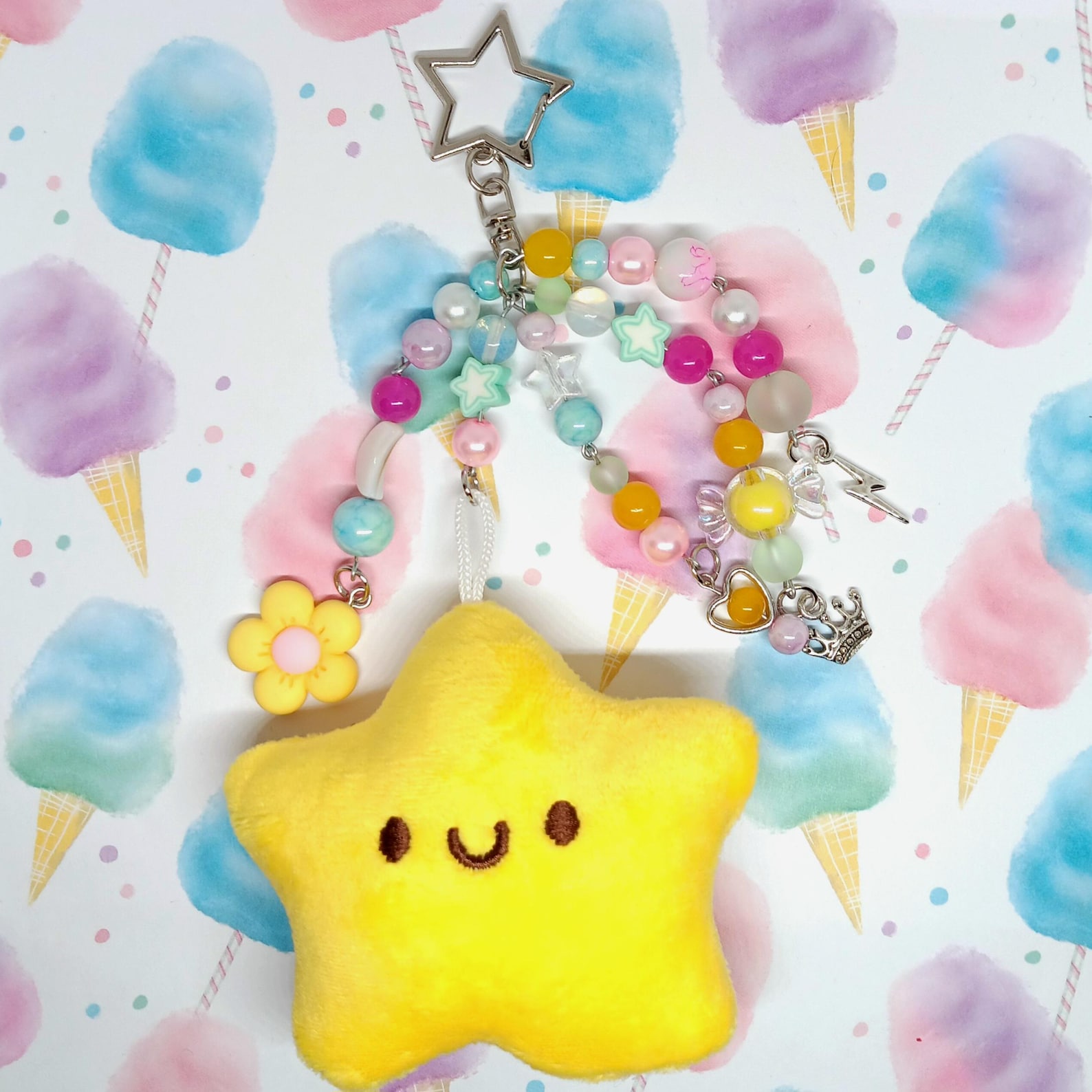 Star Squeaky Plush Keychain Cluttercore Pastel Beaded Bag Charm 2000s ...