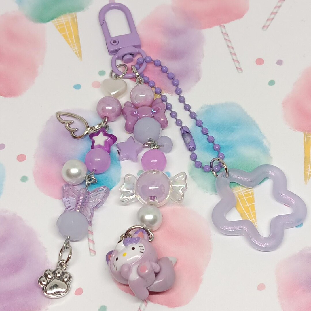 Hello Kitty Fox Keychain Cluttercore Sanrio Deco Beaded Bag or Phone ...