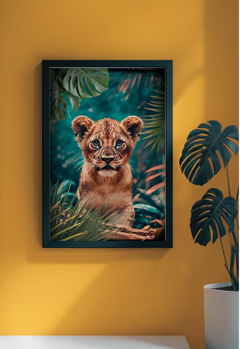 Lion Cub Wall Art, Colorful Lion Poster, Cheerful Jungle Decor, Animal ...