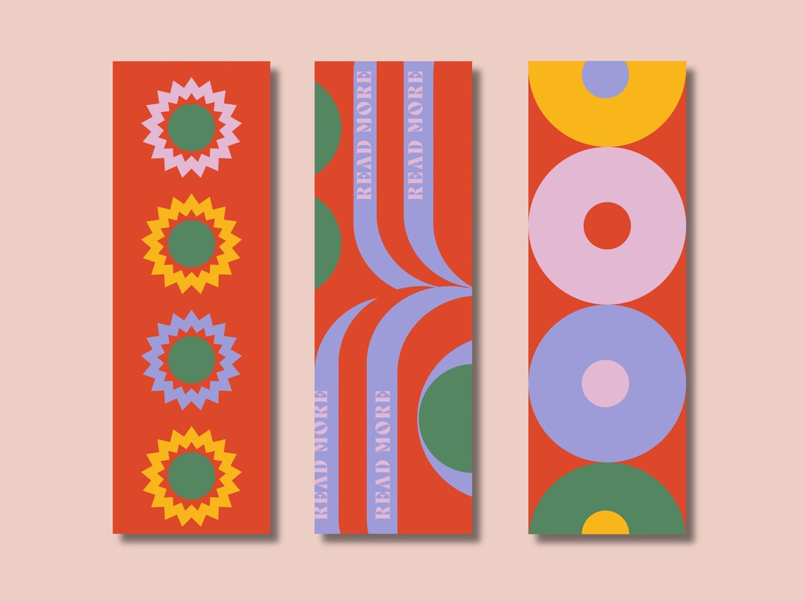 Bold Geometric Printable Bookmarks-6 Unique Abstract Designs, Orange ...