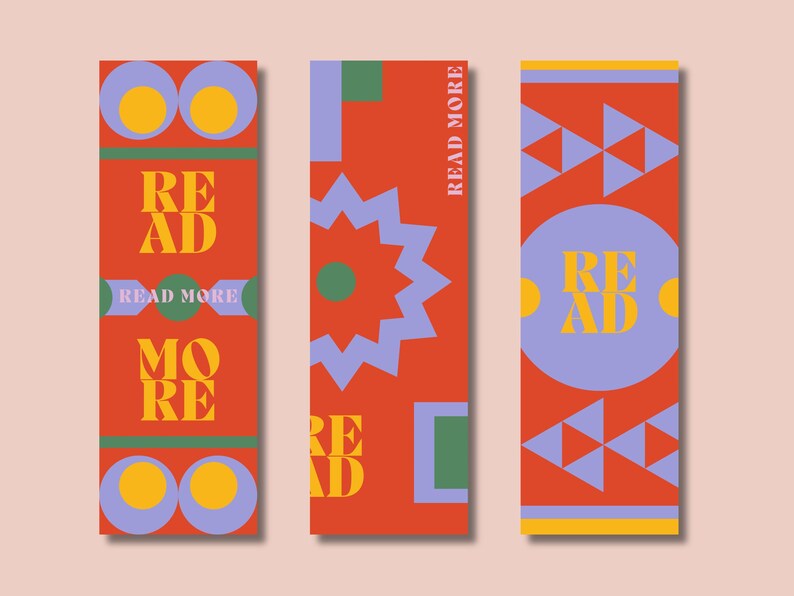 Bold Geometric Printable Bookmarks-6 Unique Abstract Designs, Orange ...