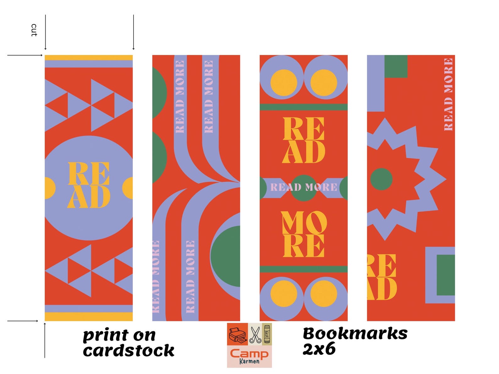 Bold Geometric Printable Bookmarks-6 Unique Abstract Designs, Orange ...