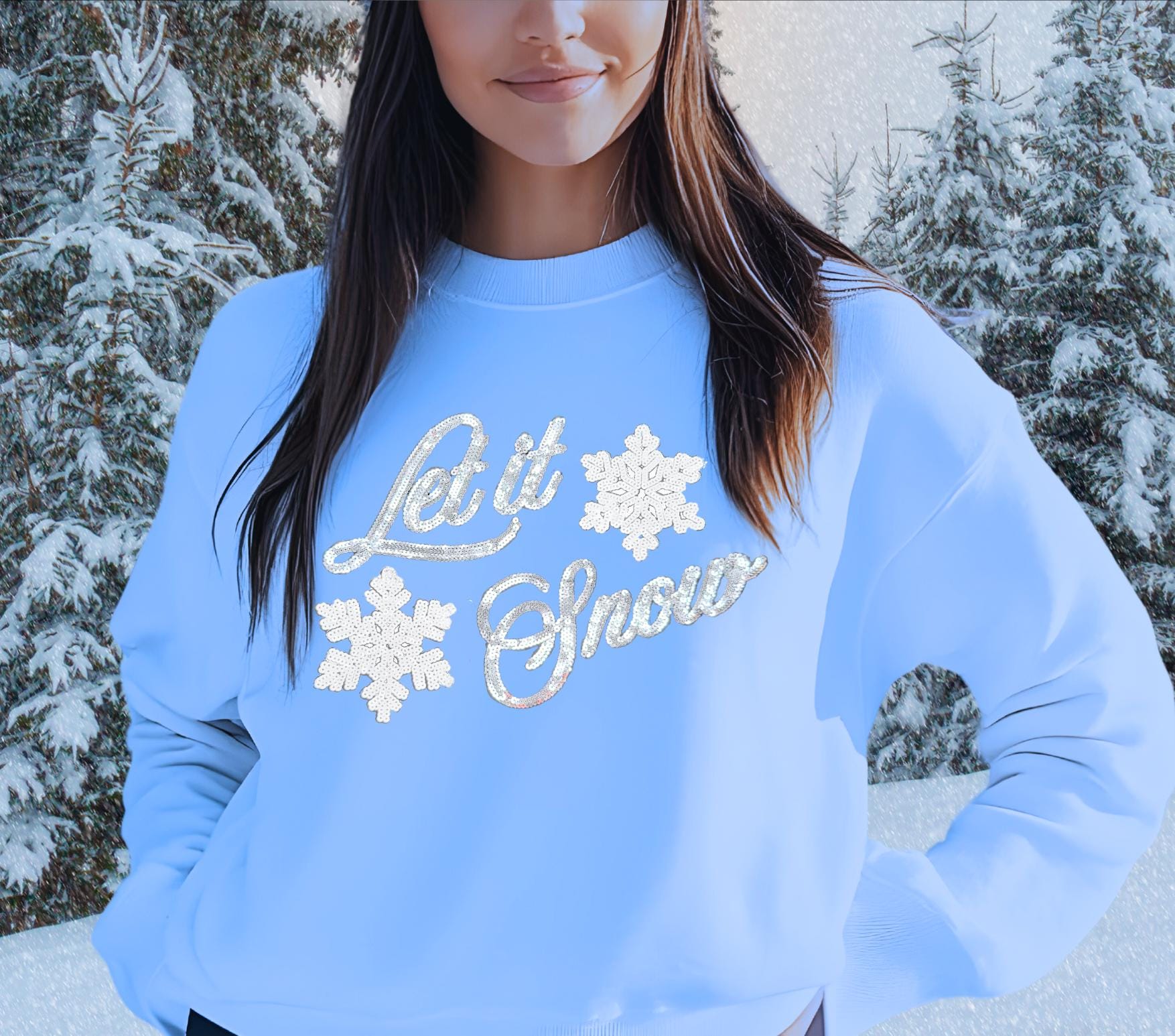 Let It Snow Sweater With Real Sequin/ Silver and White Sequin on a ...