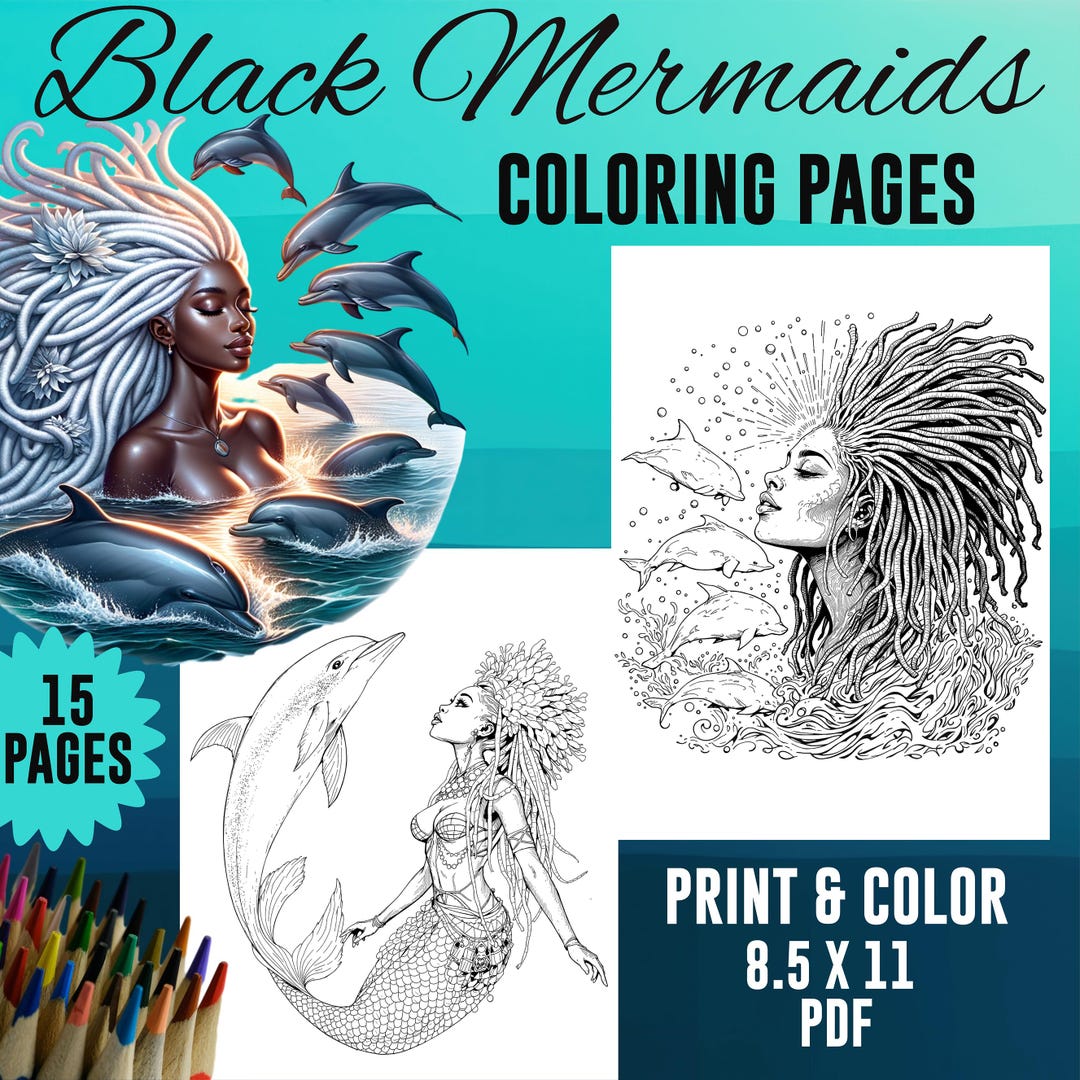 Black Mermaid Coloring Pages: Afro Art for Adults & Teens (PDF) - Etsy