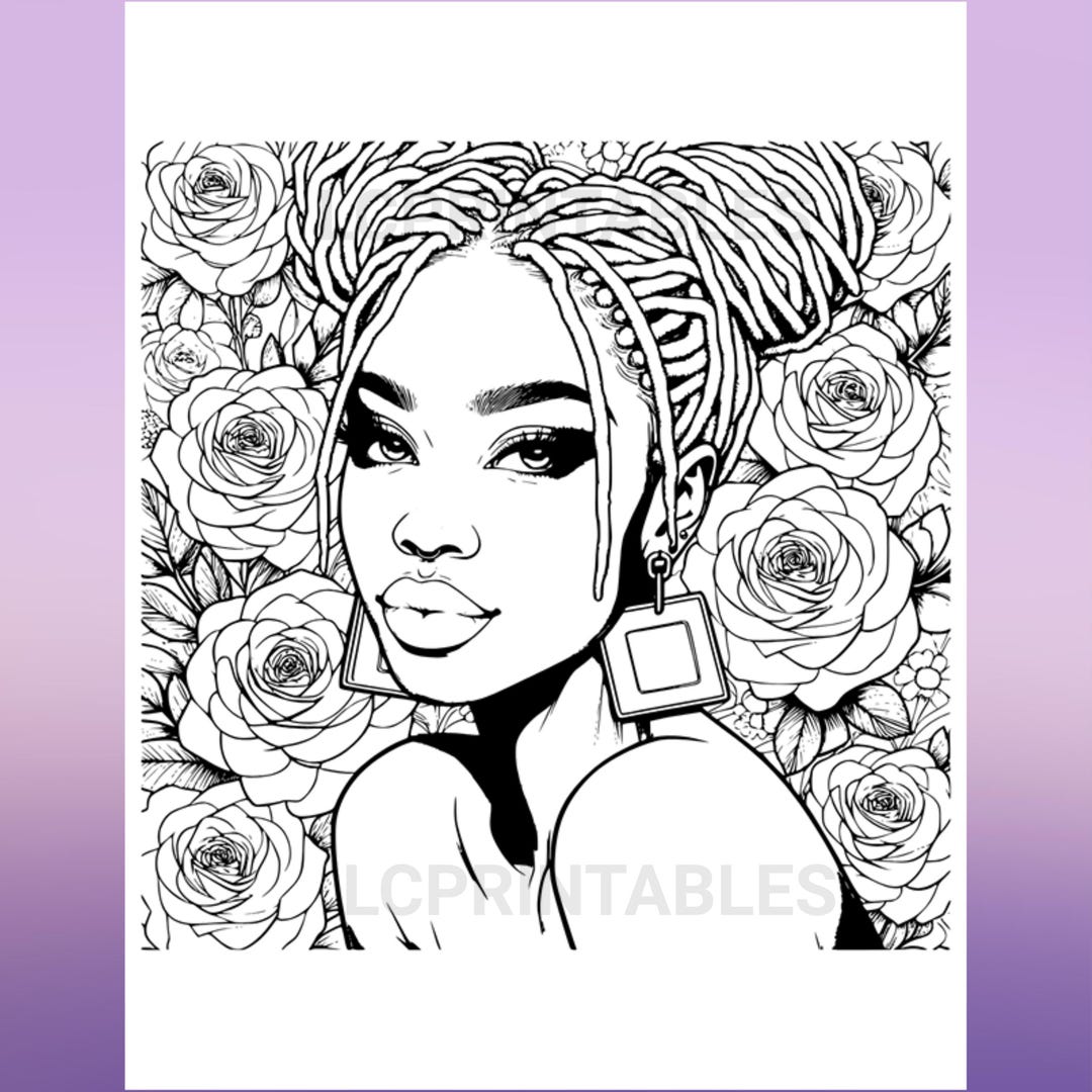 Black Woman Coloring Page Afro Style Printable Digital Download - Etsy