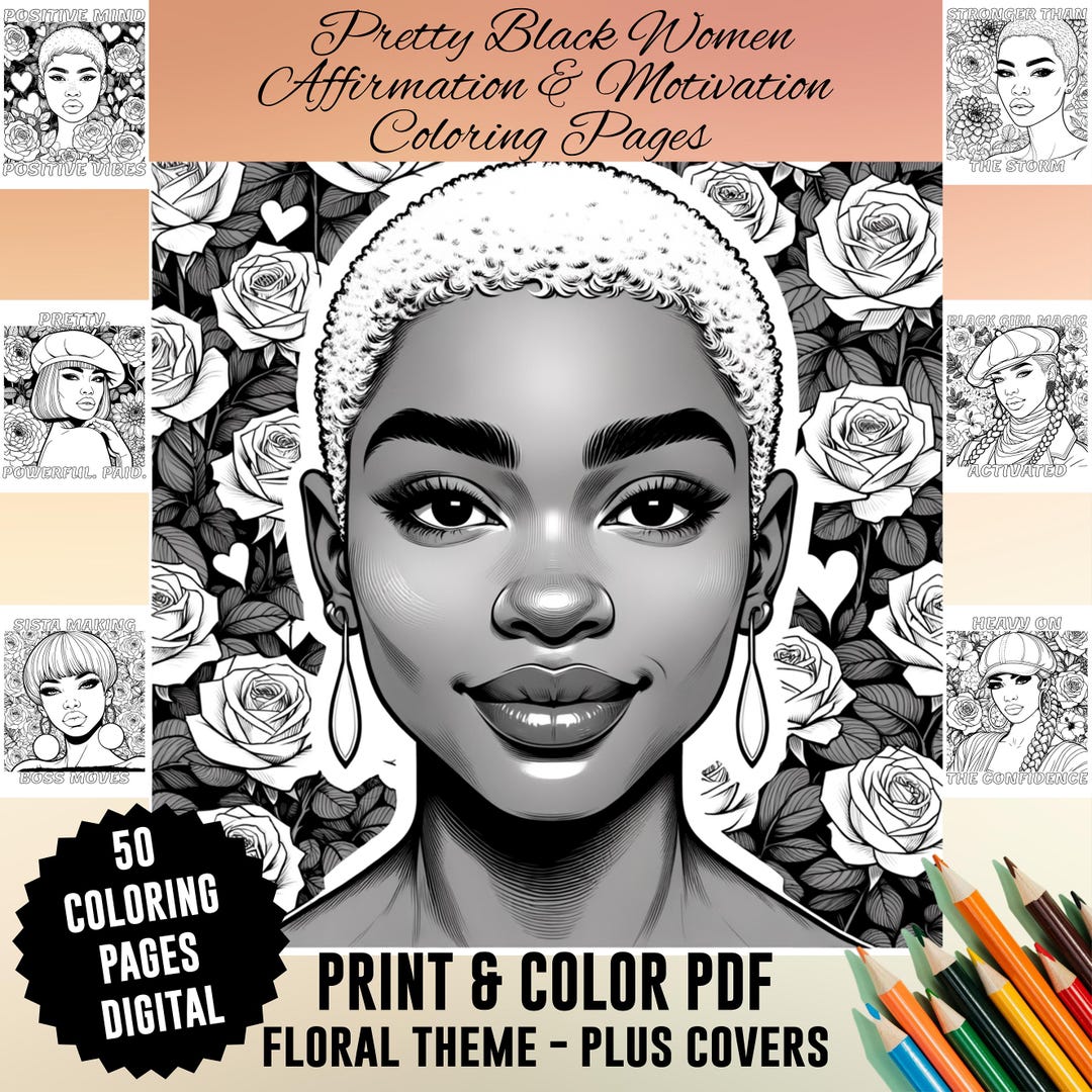 Black Women Affirmations Coloring Pages: Afro Style (printable Digital ...