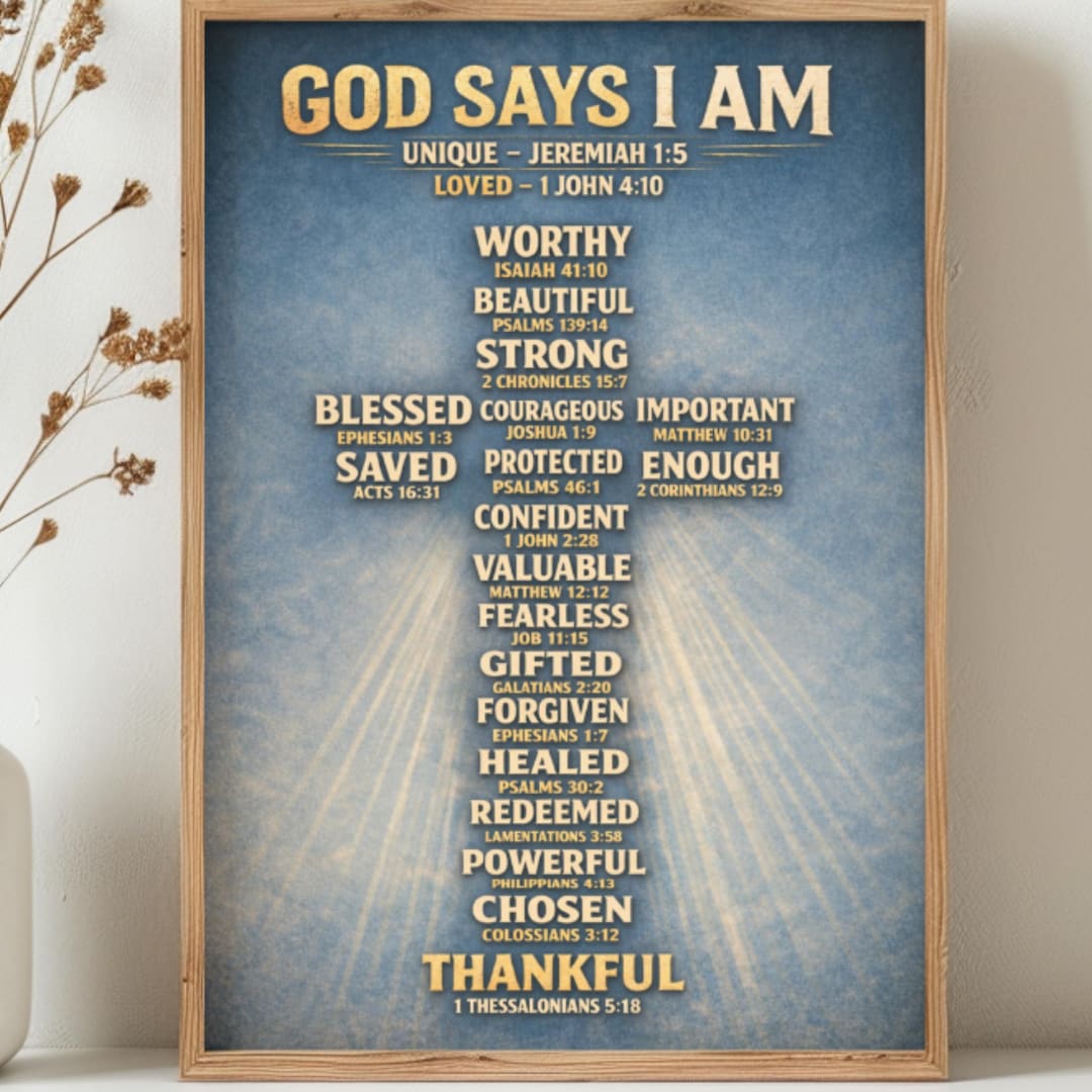 God Says I Am Daily Affirmation Bible Verse Wall Art Digital Download ...