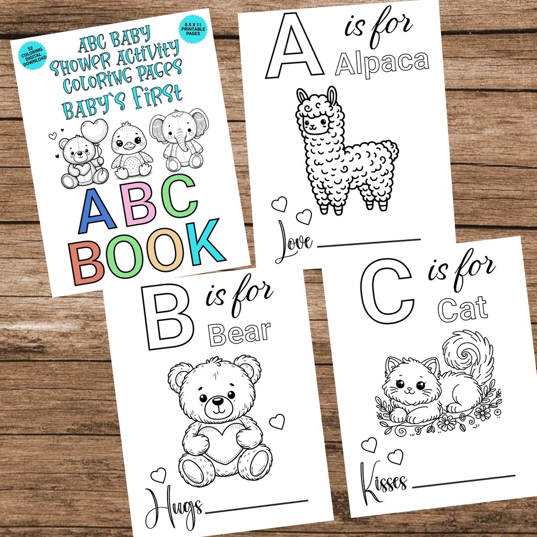 ABC Baby Shower Coloring Book: 52 Printable Pages (digital Download) - Etsy