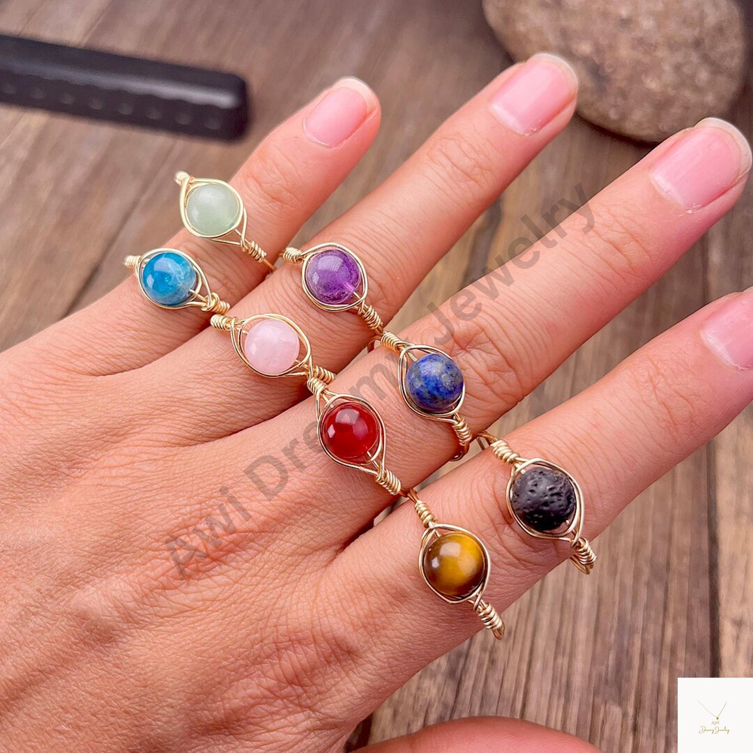Natural Crystal Ring, Dainty Crystal Wire Wrapped Ring, Healing Stone ...