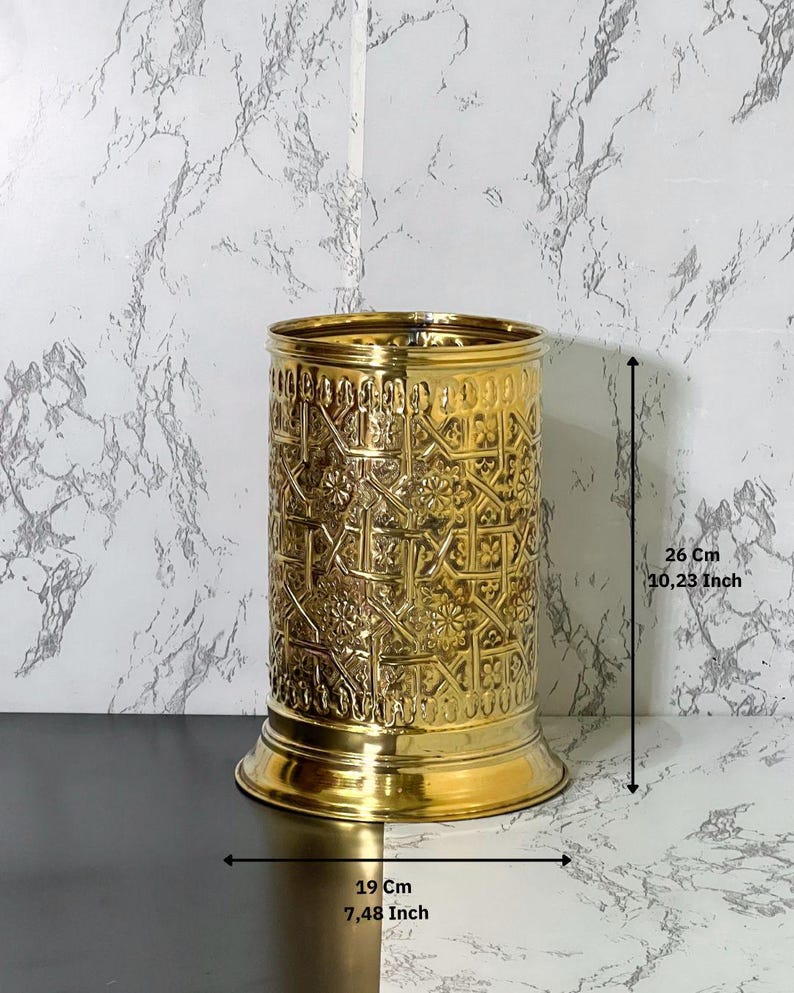 Handmade Moroccan Brass Waste Basket | Engraved Unlacquered Brass Trash ...