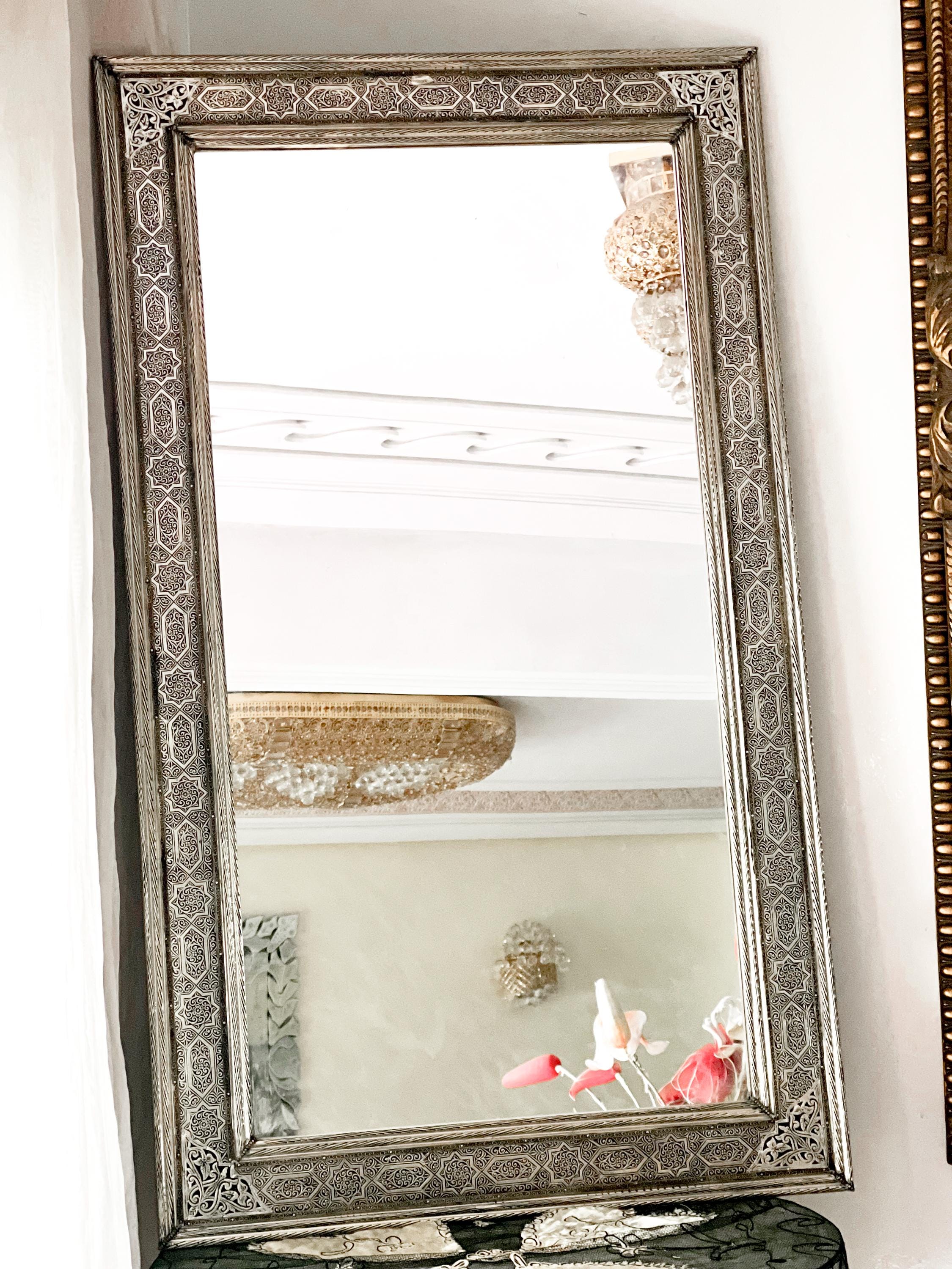 Large Moroccan Wall Mirror – Vintage Full Length Arched Silver Mirror ...