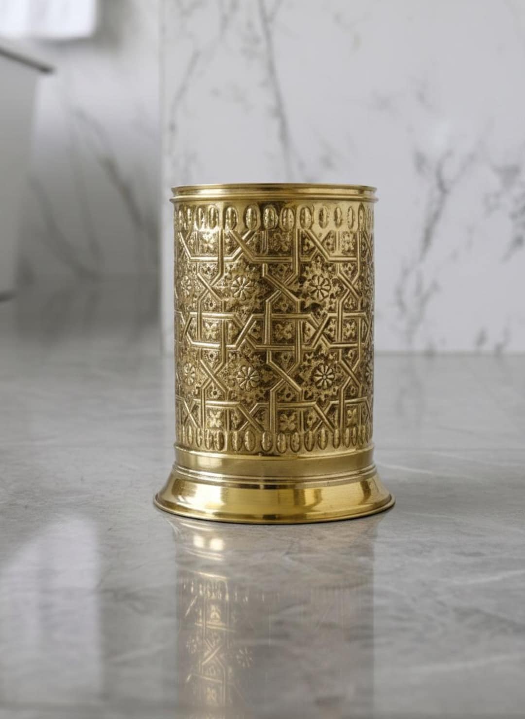 Handmade Moroccan Brass Waste Basket | Engraved Unlacquered Brass Trash ...
