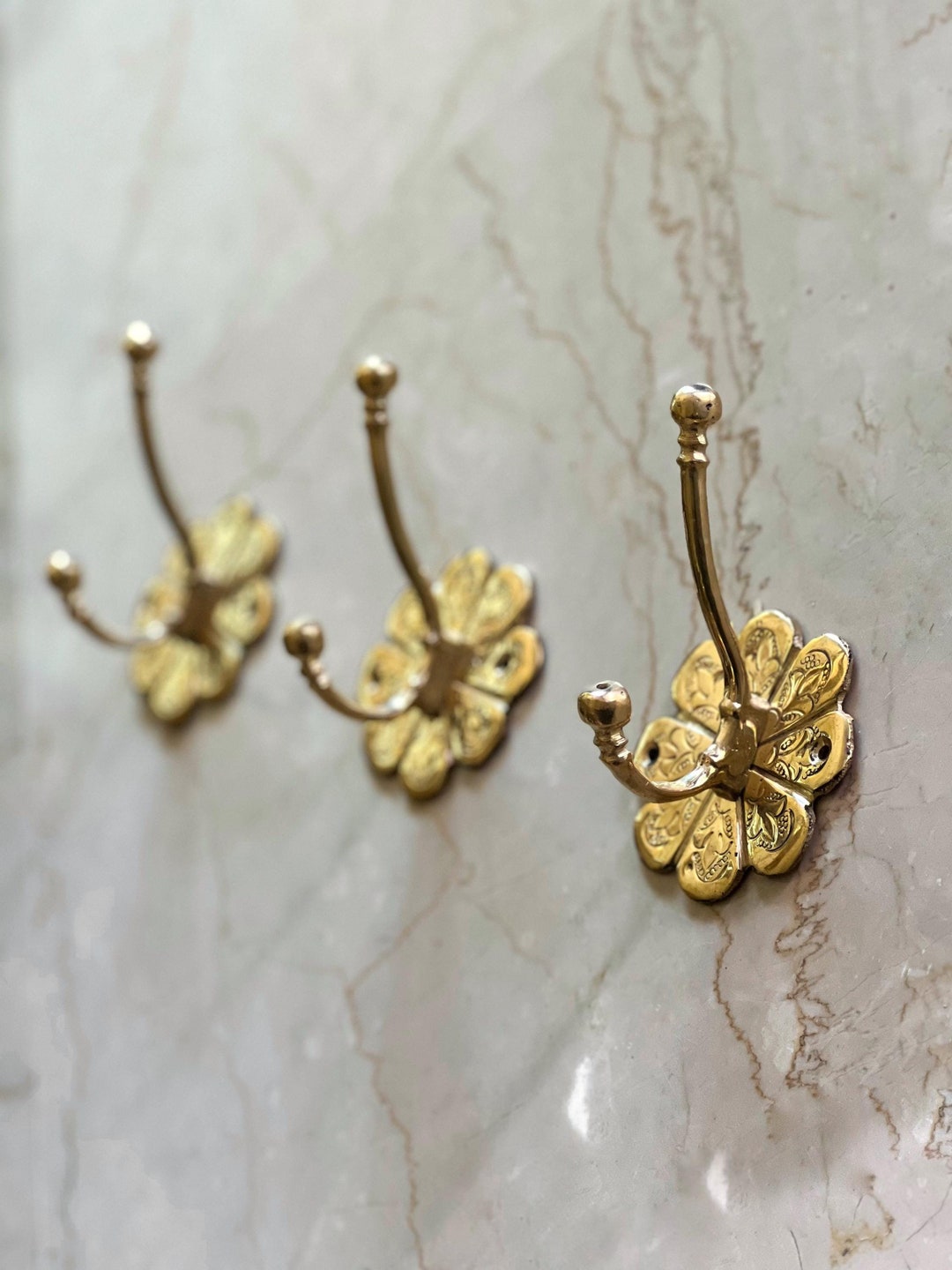 Handmade Brass Hooks Flower Elegant Wall Hooks for Coats Towels and ...