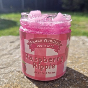 6oz Raspberry Ripple Slime - Clear Handmade Slime With Foam Cubes ...