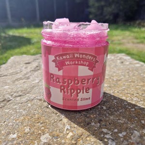 6oz Raspberry Ripple Slime - Clear Handmade Slime With Foam Cubes ...