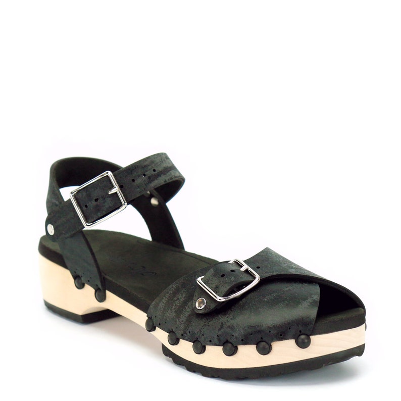 Black Peep Toe Clogs - Midnight Ankle Peep Toes - Black Non Leather ...
