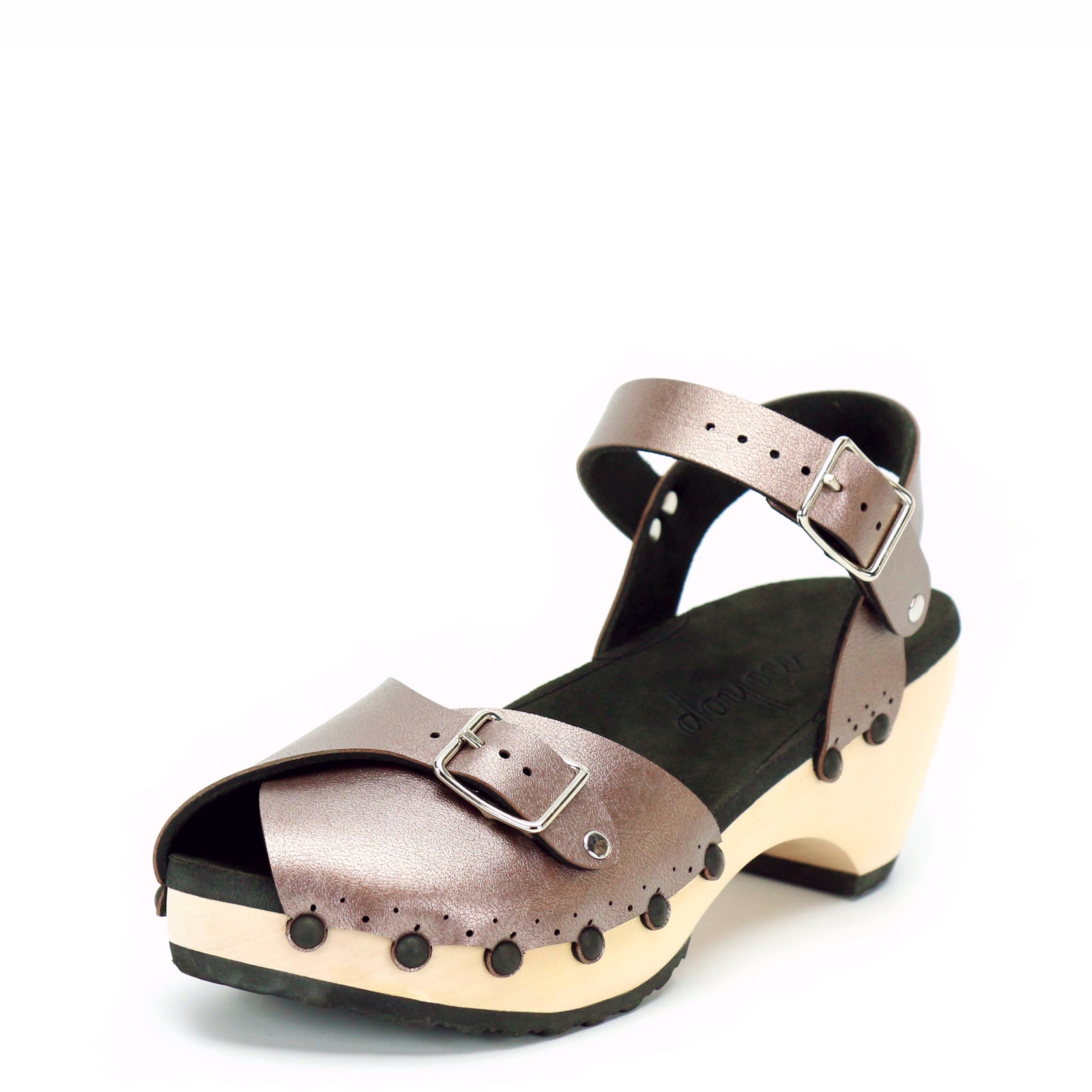 Rose Gold Peep Toe Clogs, Rose Gold Mules, Mid Heel Peep Toe, Mule ...