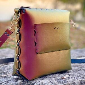 Red Medium Crossbody Bag, Personalized Handbag, Vegan Leather, Zipper ...