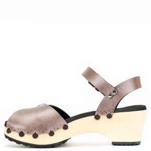 Rose Gold Peep Toe Clogs, Rose Gold Mules, Mid Heel Peep Toe, Mule ...