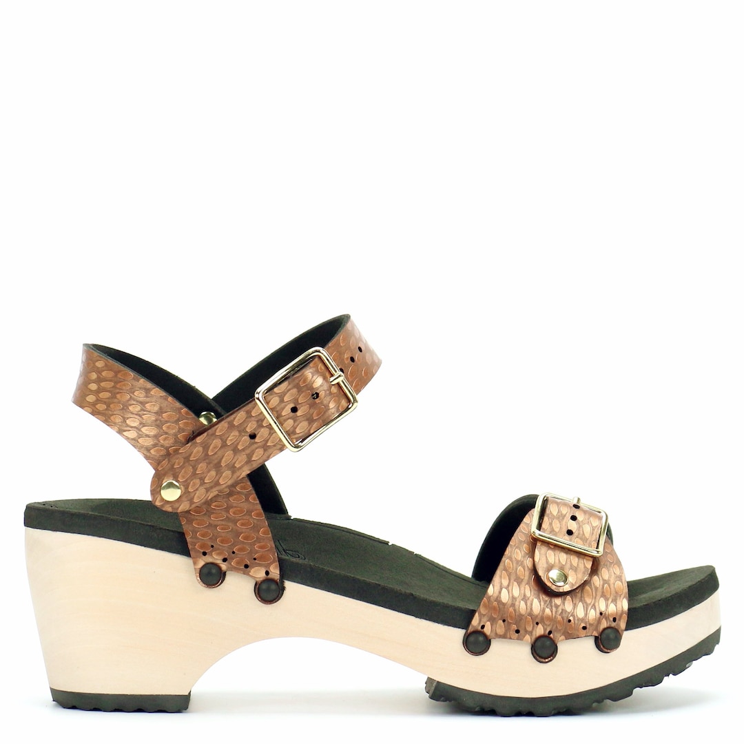 Copper Mid Ankle Clog Sandals, Copper Ankle Strap Clog With Buckle Toe ...