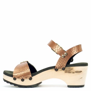 Copper Mid Ankle Clog Sandals, Copper Ankle Strap Clog With Buckle Toe ...
