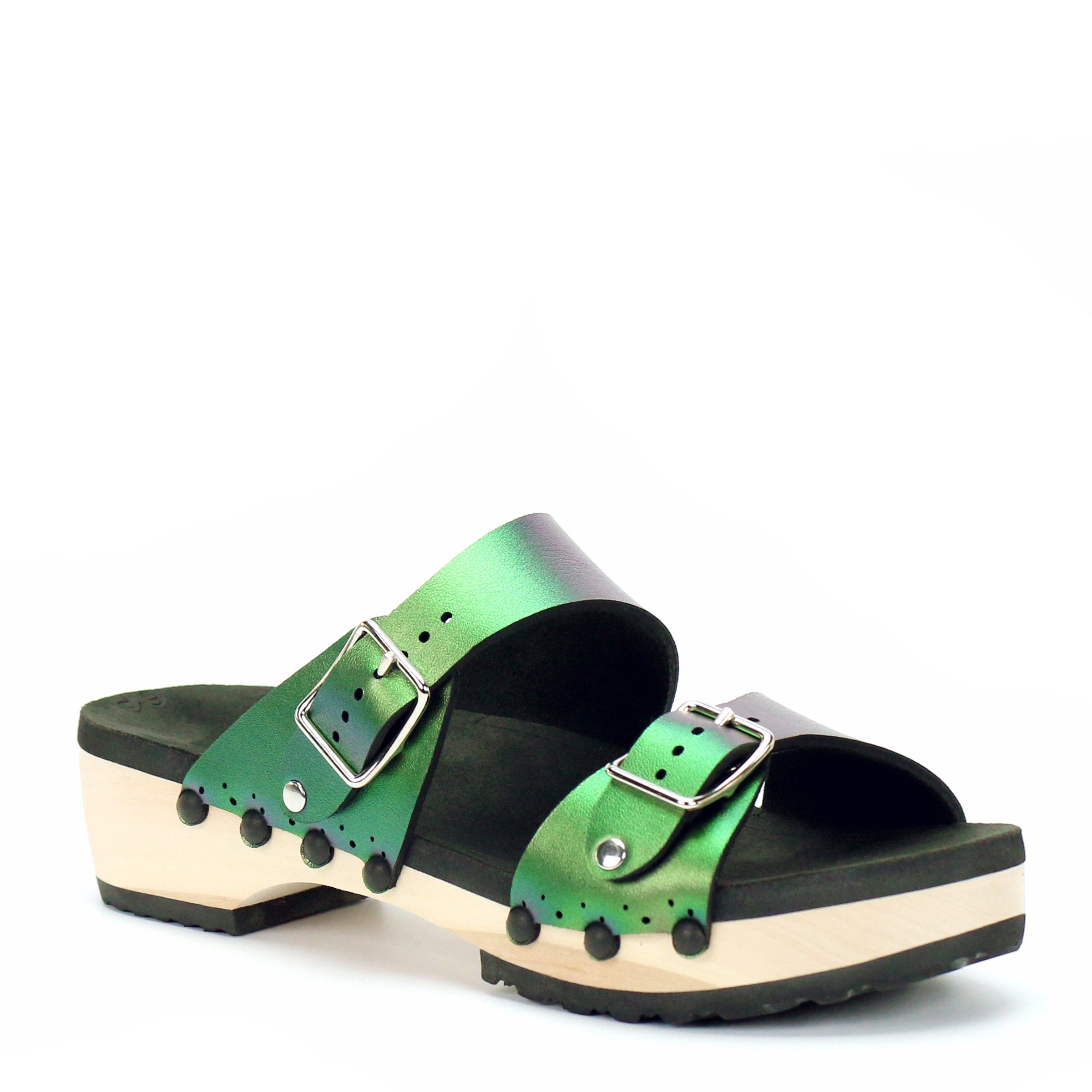 Low Clog Buckle Toe Mule in Emerald - Vegan Sandals - Made in USA by ...