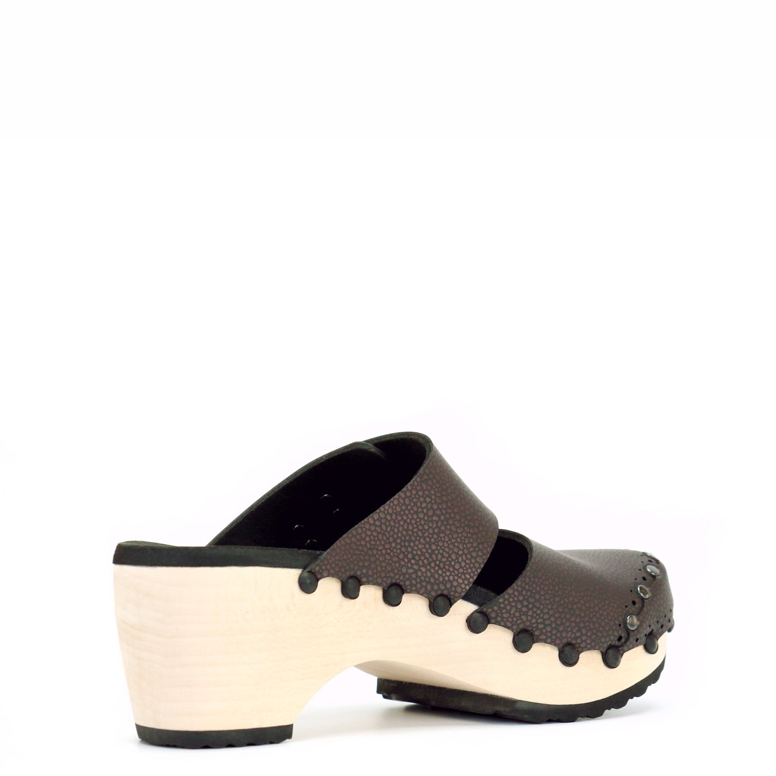 Brown Mule Clogs, Espresso Vegan Leather Mules, Brown Mid Heel Clogs ...