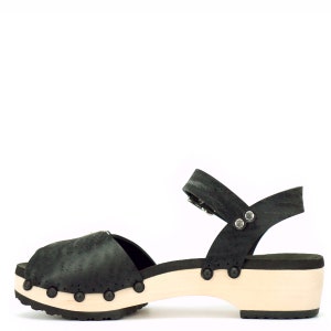 Black Peep Toe Clogs Midnight Ankle Peep Toes Black Non Leather Clogs ...