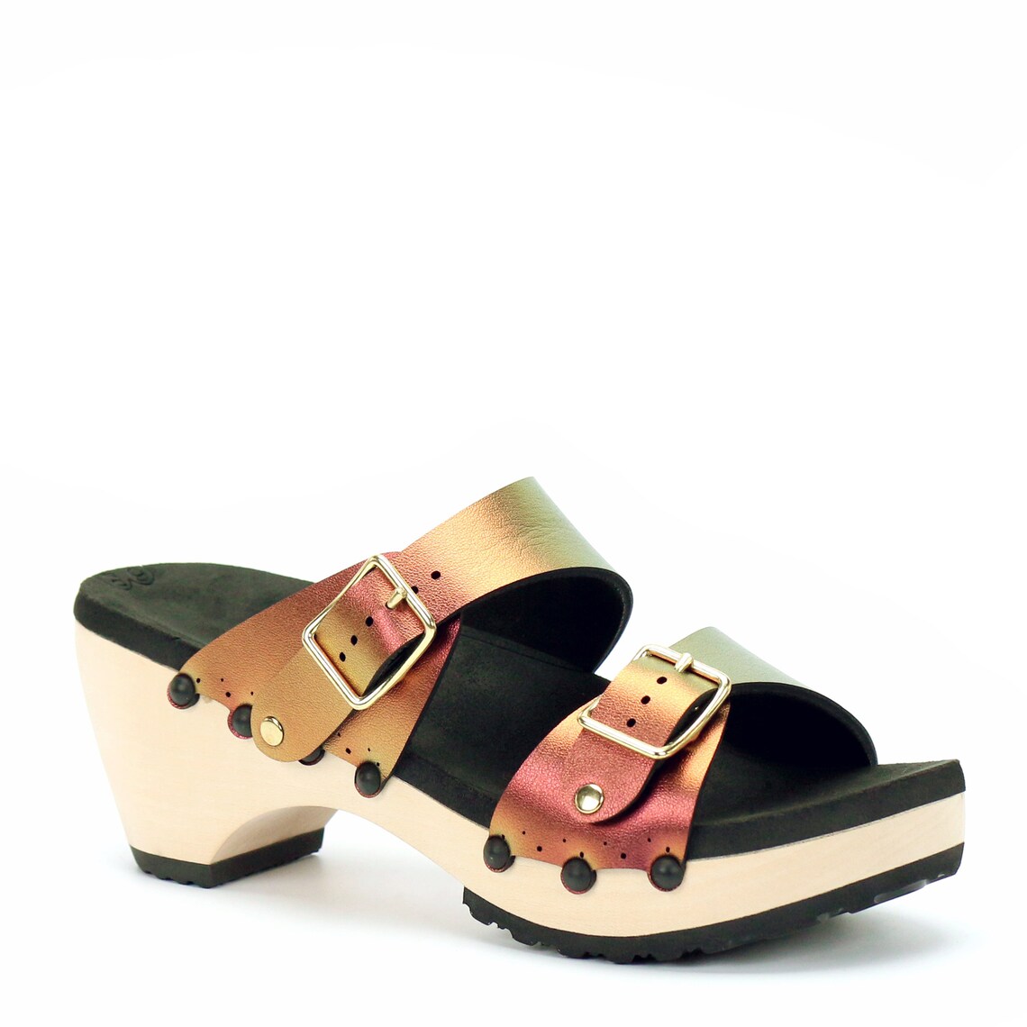 Ruby Mid Mule Clog Sandals Red Iridescent Mule Strap and | Etsy