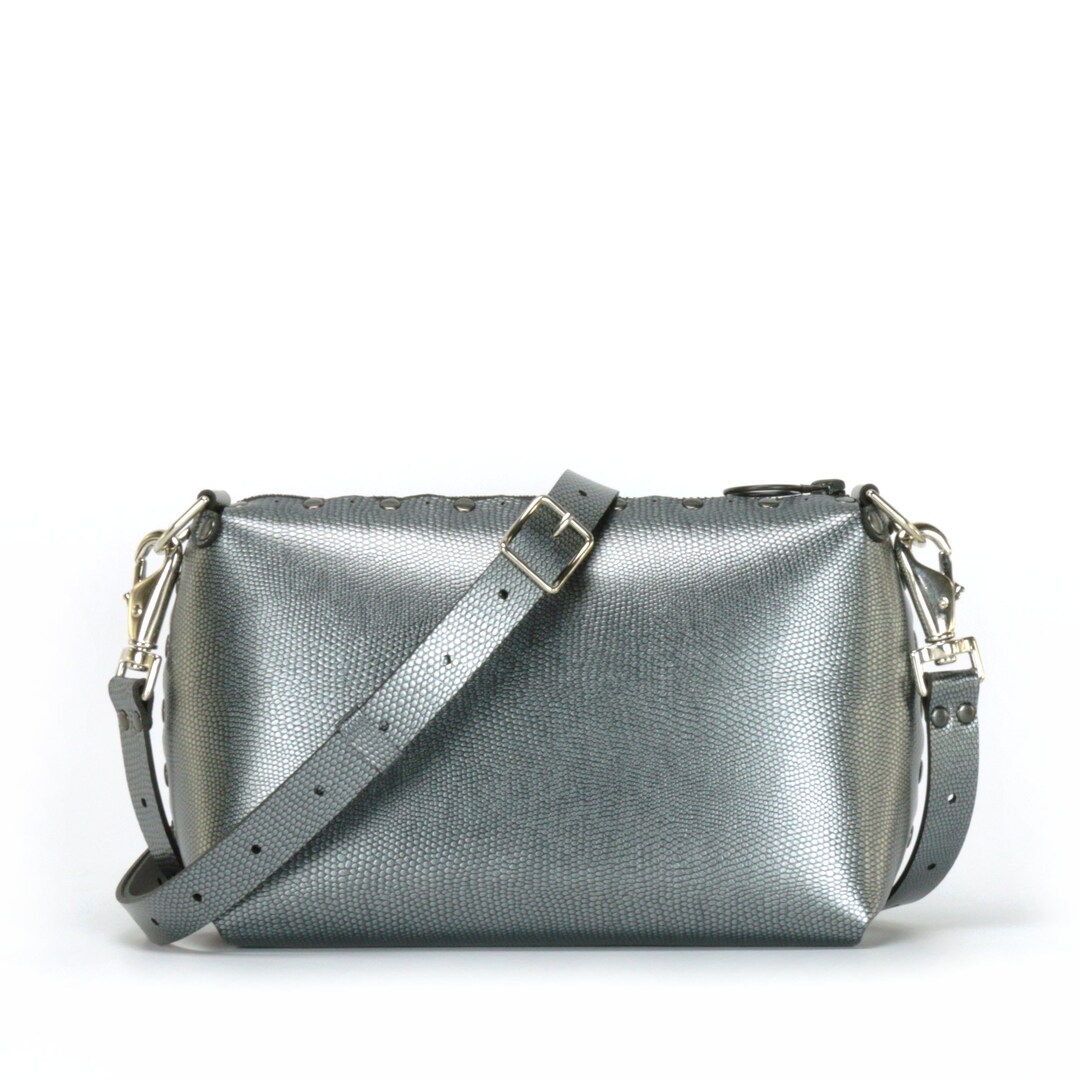 Pewter Small Crossbody Bag, Personalized Handbag, Vegan Leather, Zipper ...