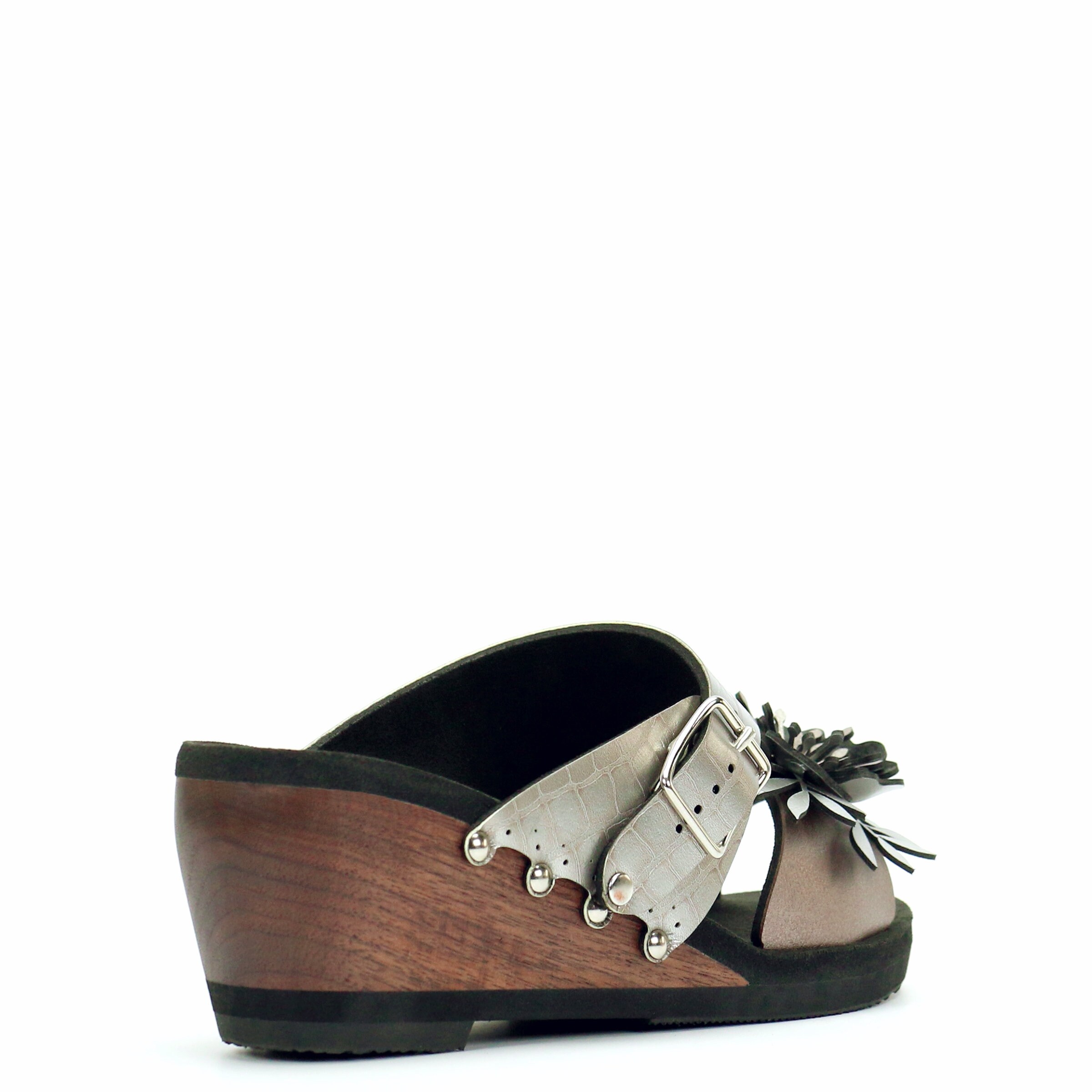 Mid Wedge Flower Toe Mule in Rose and Croc - Vegan Sandals - Made in ...