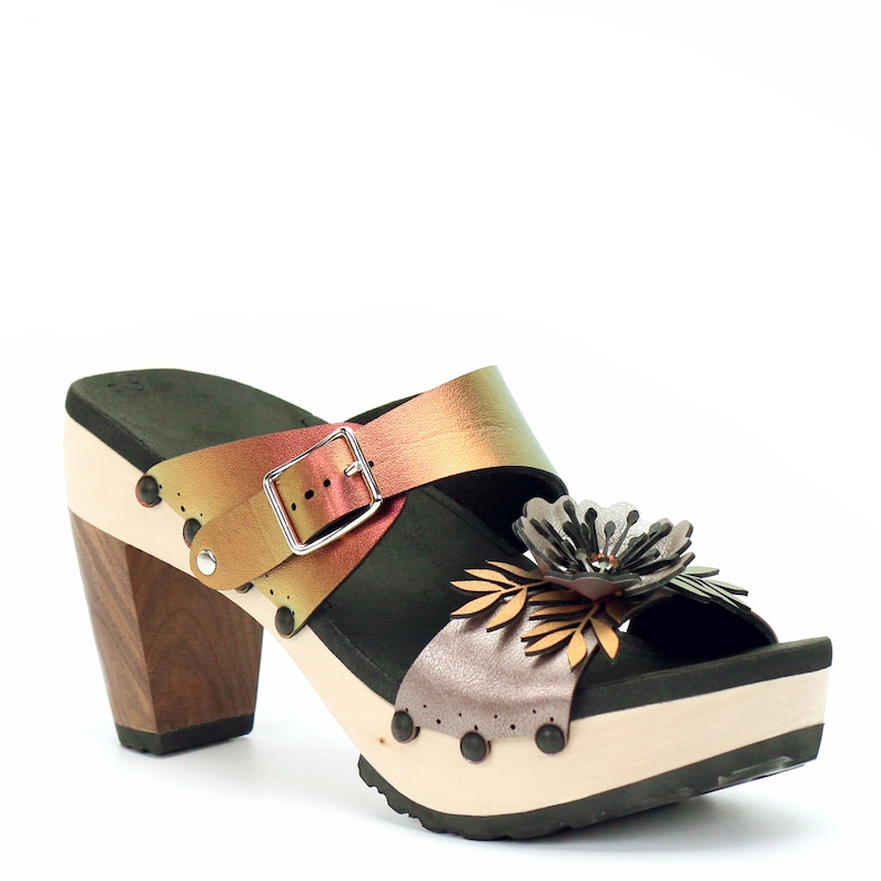 High Heel Flower Toe Mule in Rose and Ruby Vegan Sandals - Etsy