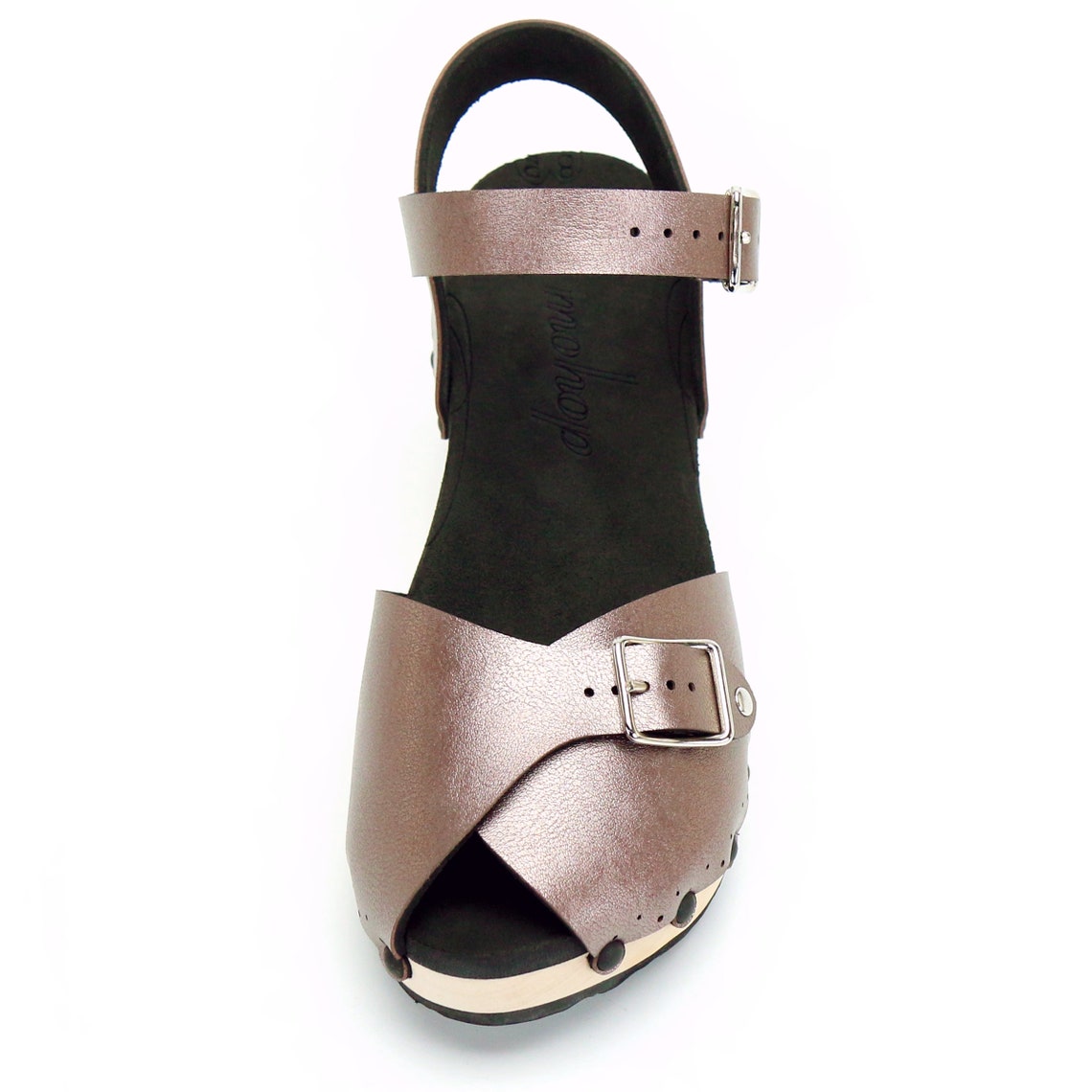 Rose Gold Peep Toe Clogs, Rose Gold Mules, Mid Heel Peep Toe, Mule ...