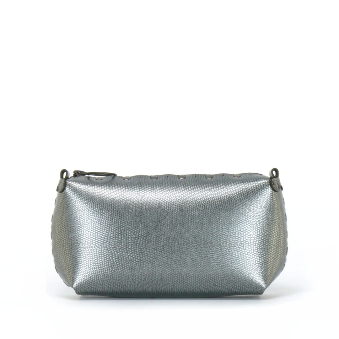 Pewter Mini Bag, Free Personalization, Vegan Silver Leather Pouch ...