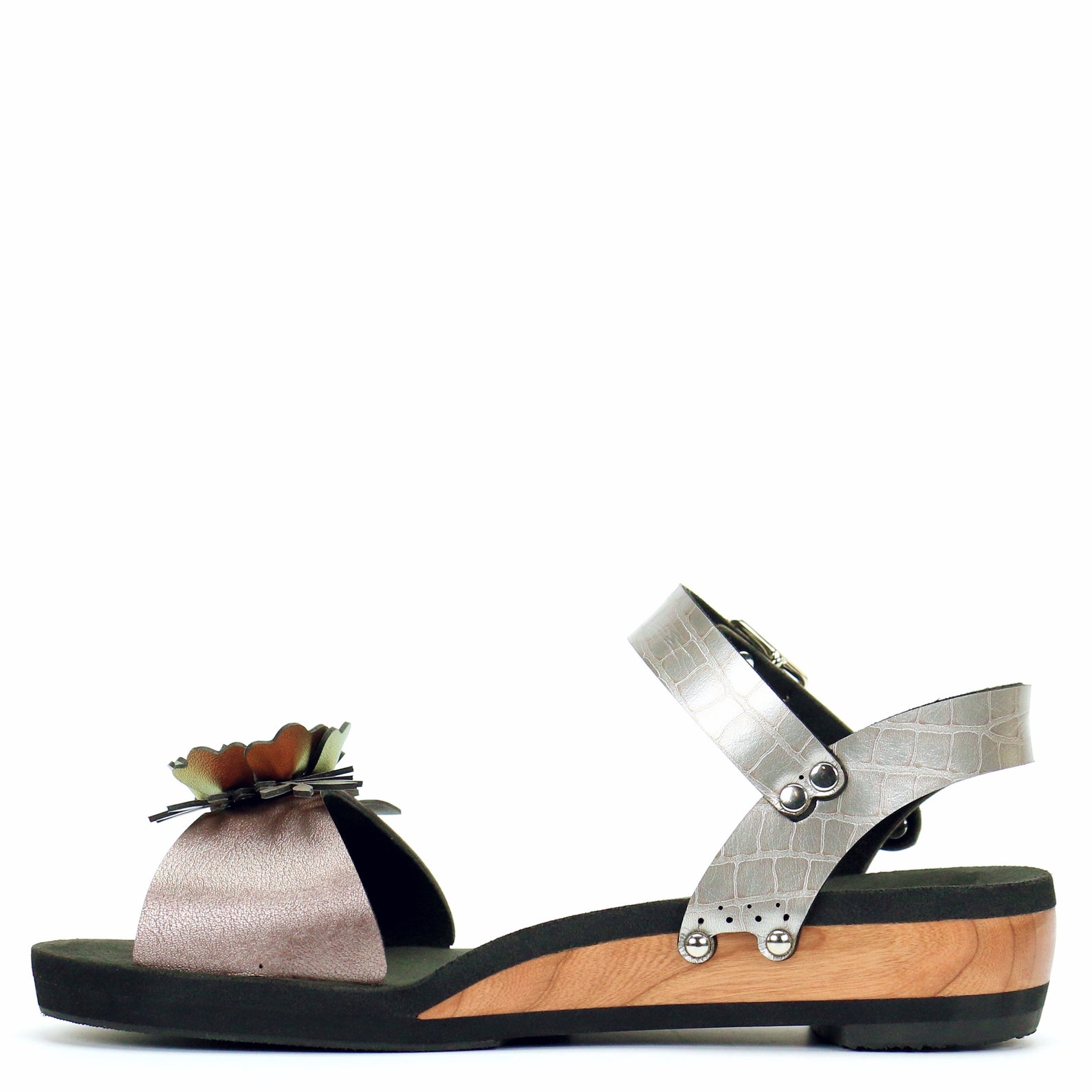 Low Wedge Flower Toe Ankle in Rose and Croc Vegan Sandals | Etsy