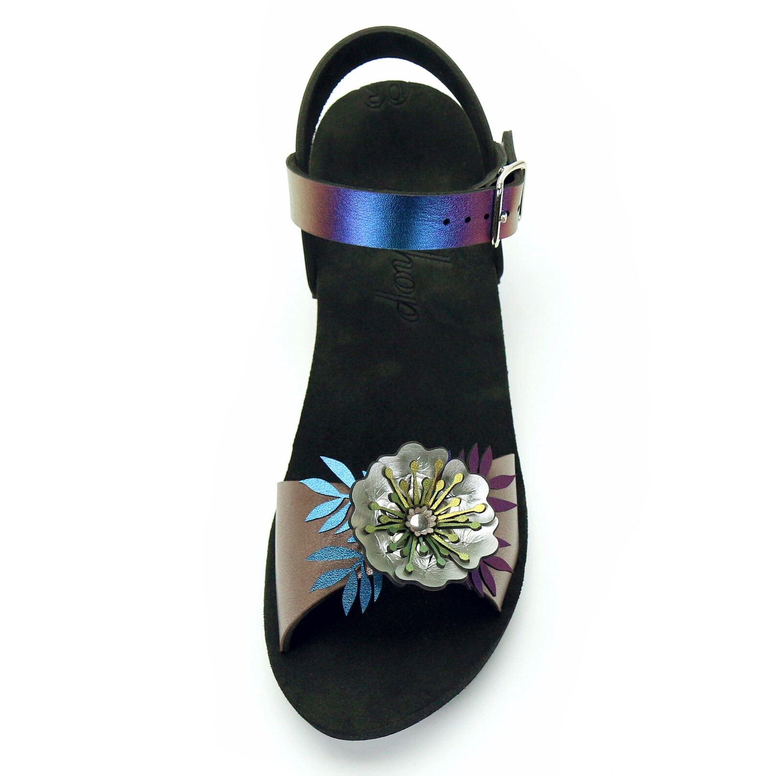 Mid Wedge Flower Toe Ankle in Rose and Peacock - Vegan Sandals - Made ...