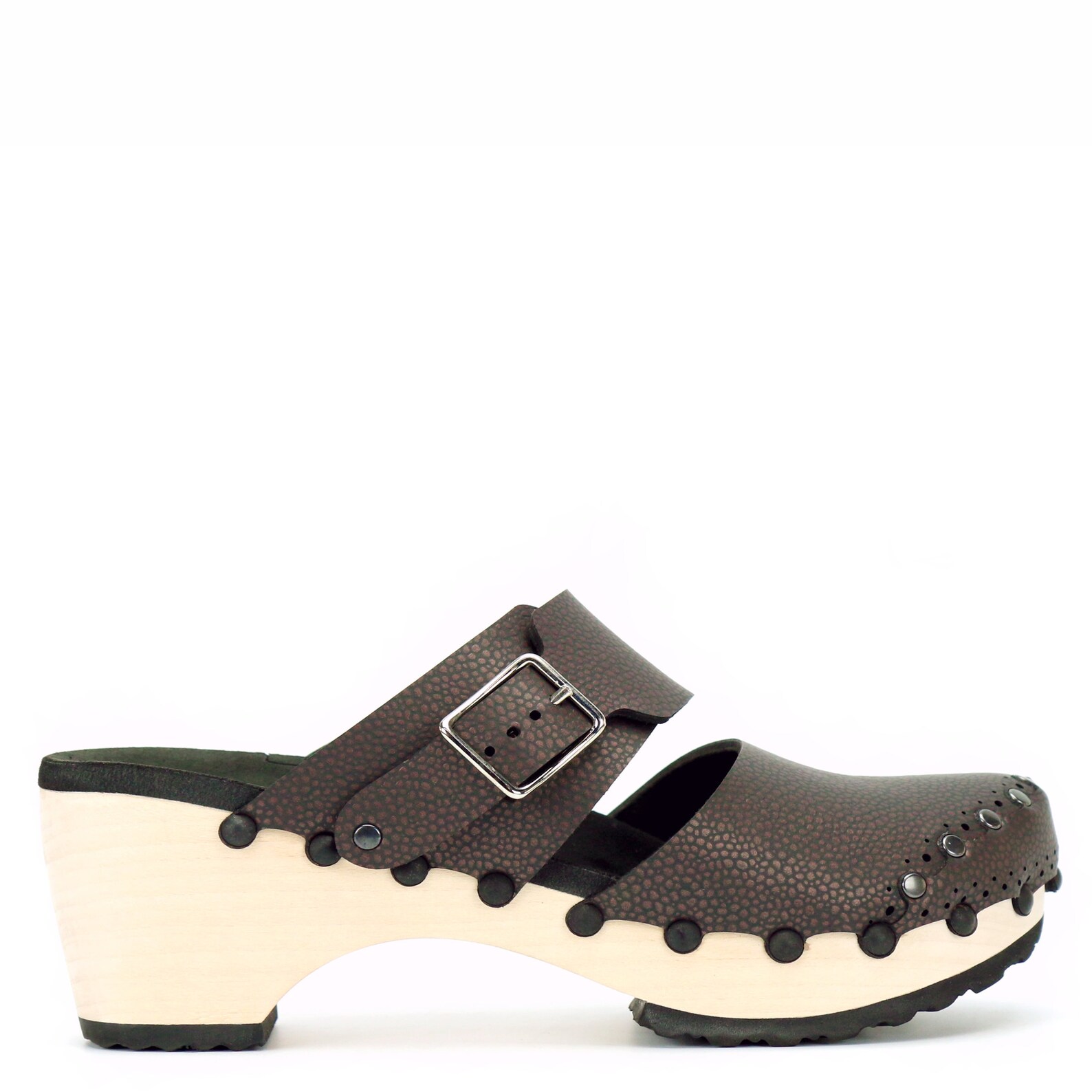 Brown Mule Clogs, Espresso Vegan Leather Mules, Brown Mid Heel Clogs ...