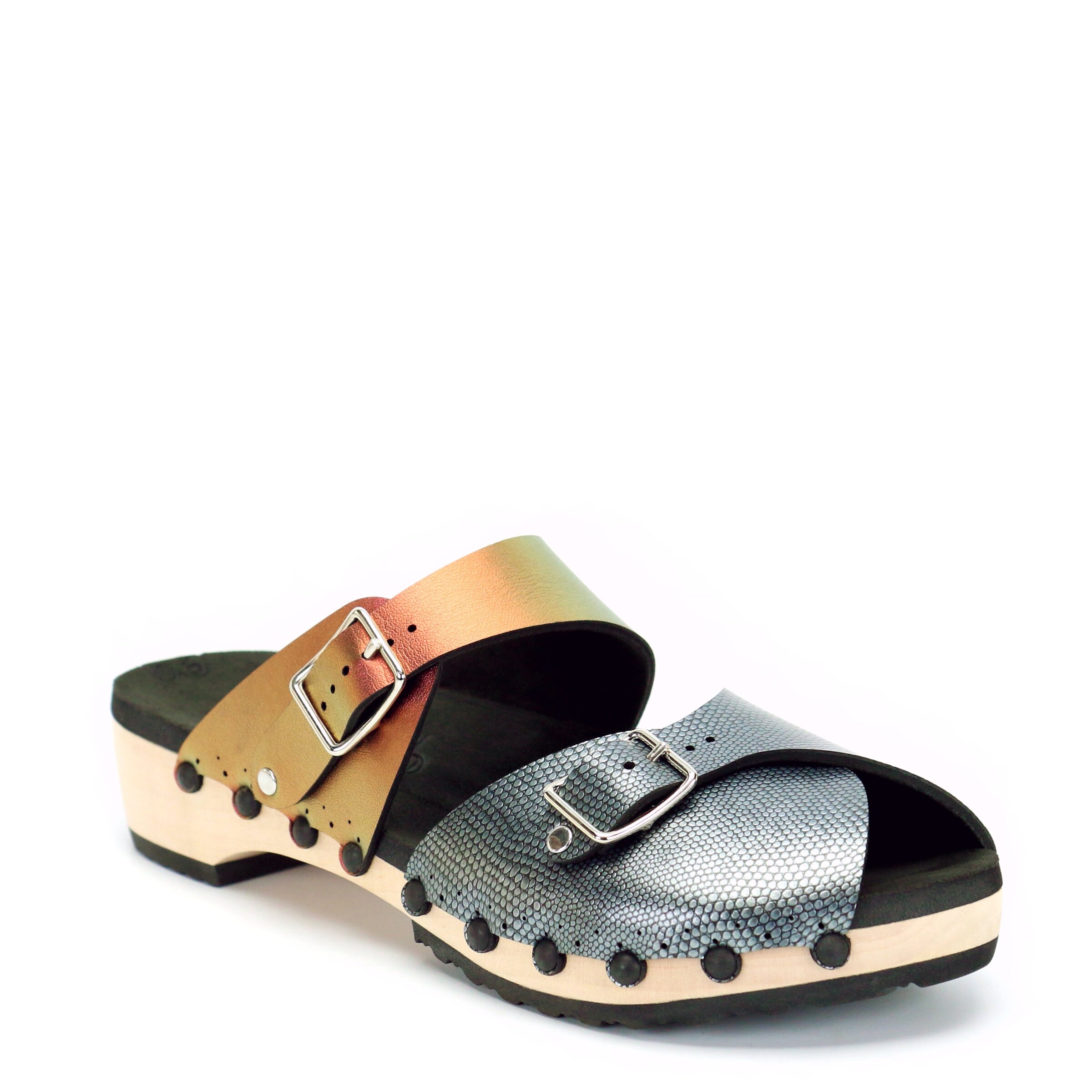 Silver and Red Peep Toe Clogs - Red Iridescent and Pewter Peep Toe ...