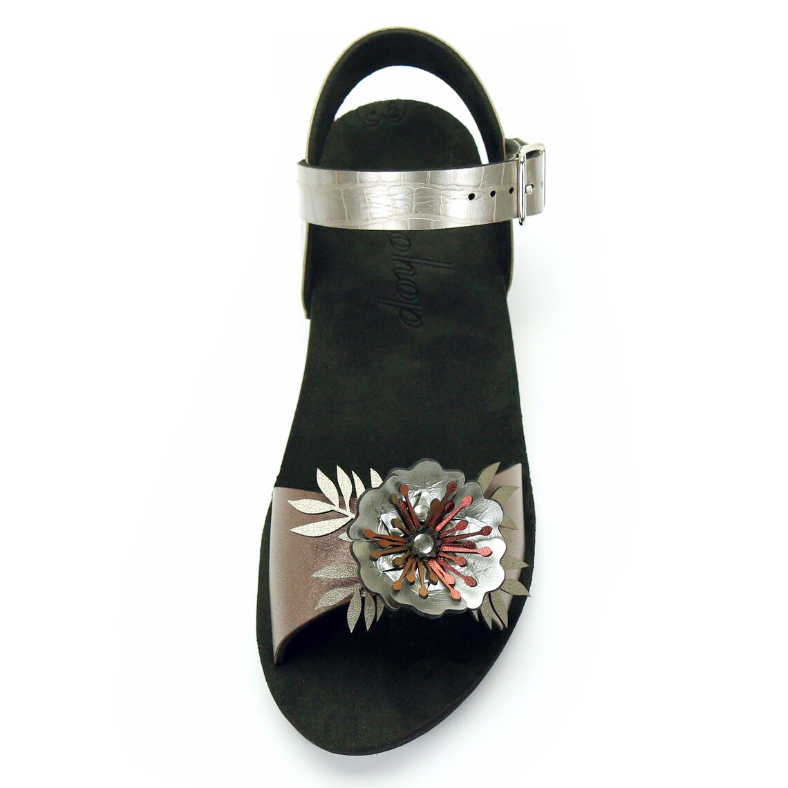 Low Wedge Flower Toe Ankle in Rose and Croc Vegan Sandals | Etsy