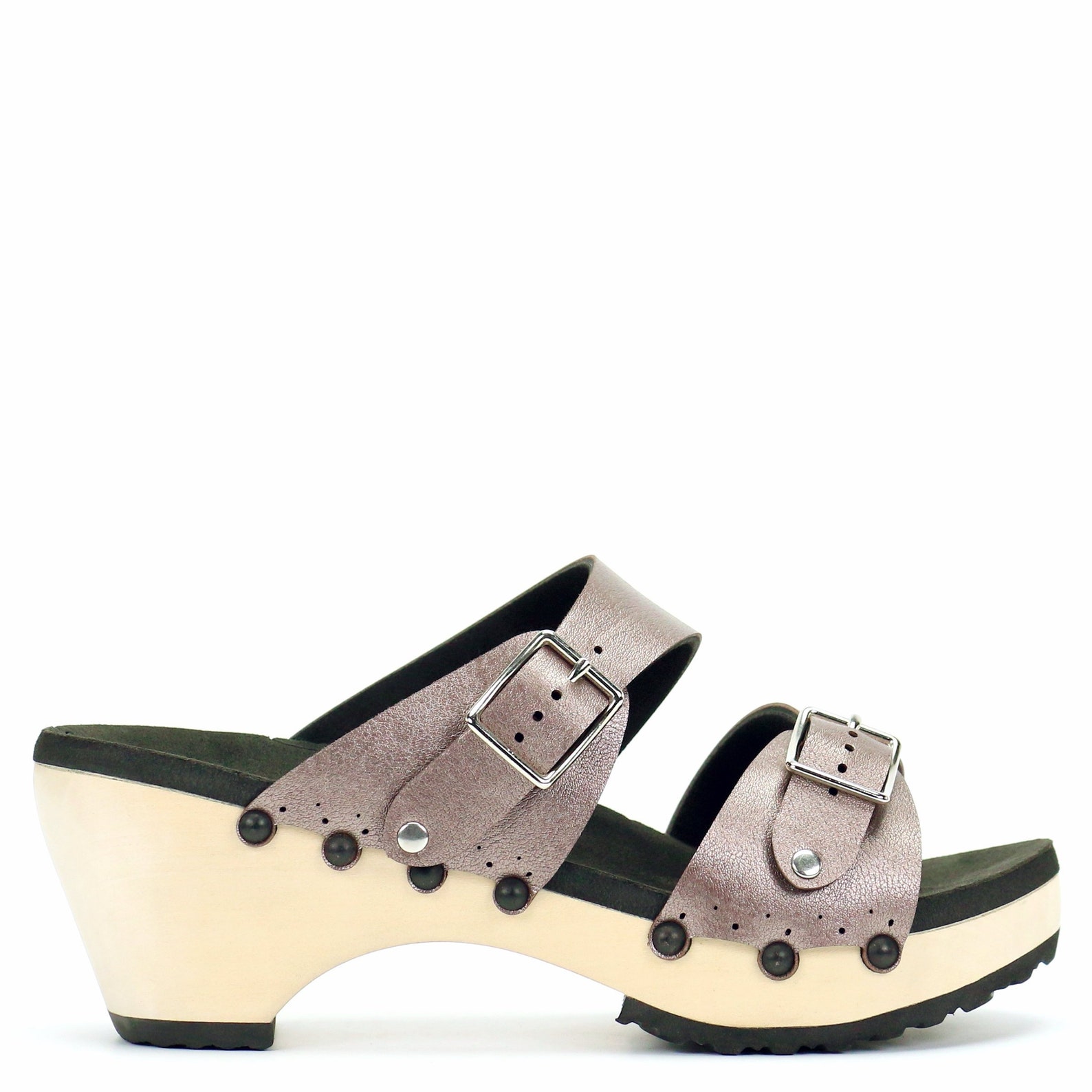 Rose Gold Mid Clog With Buckle Toe and Mule Strap, Vegan Leather Mule ...