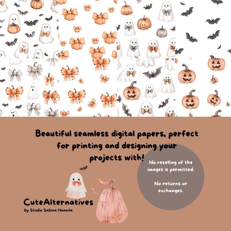 8 Cute Halloween Printable Seamless Digital Papers. Cute and Spooky ...