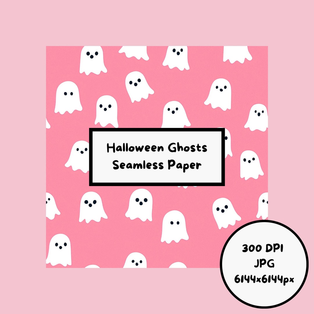 Cute Pink Printable Halloween Ghosts Seamless Digital Paper. Spooky ...