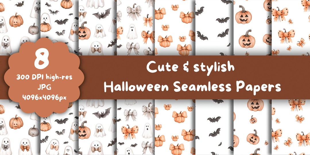 8 Cute Halloween Printable Seamless Digital Papers. Cute and Spooky ...